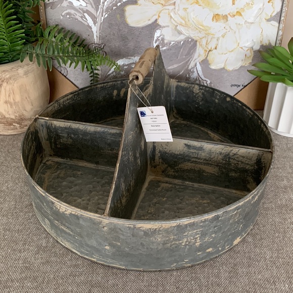 Accents | Round Galvanized Farmhouse Caddy Organizer With 4 ...